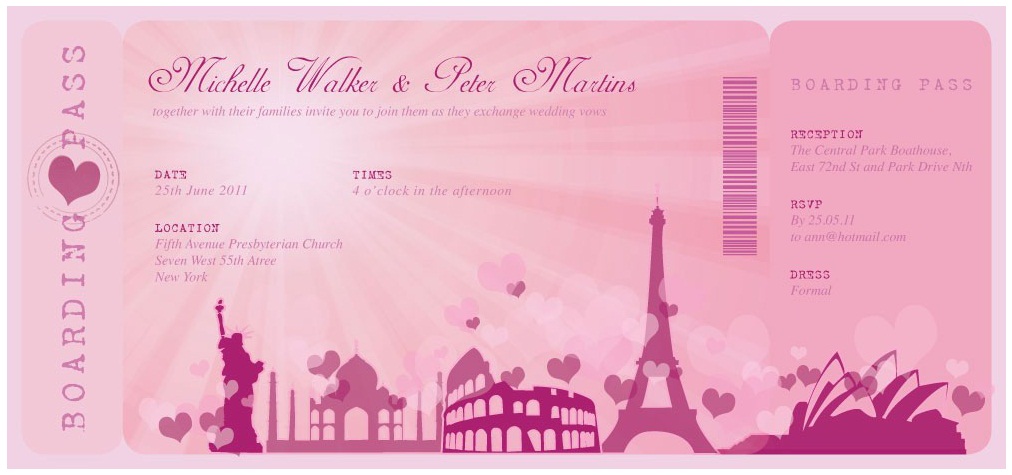 Invitación de Boda estilo Ticket - Artes DaVinci - Ideas con Estilo