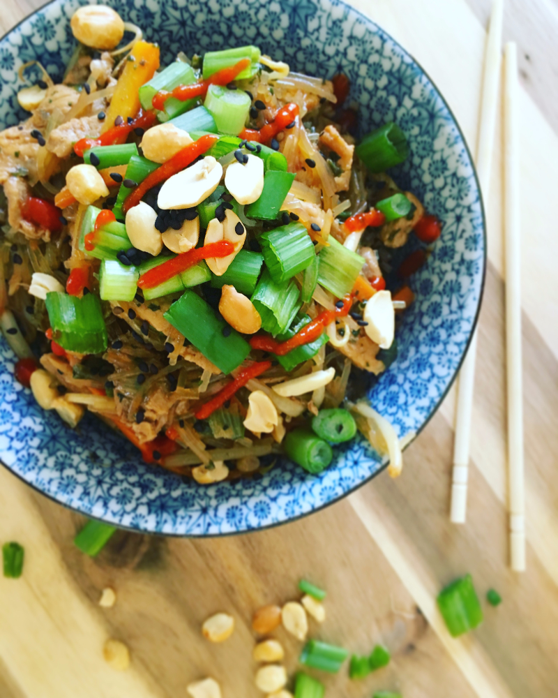 Stir fry de noodles de arroz - Delirios de Cocina