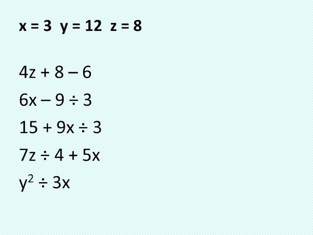 Mrs. White's 6th Grade Math Blog: SUBSTITUTION OF VARIABLES