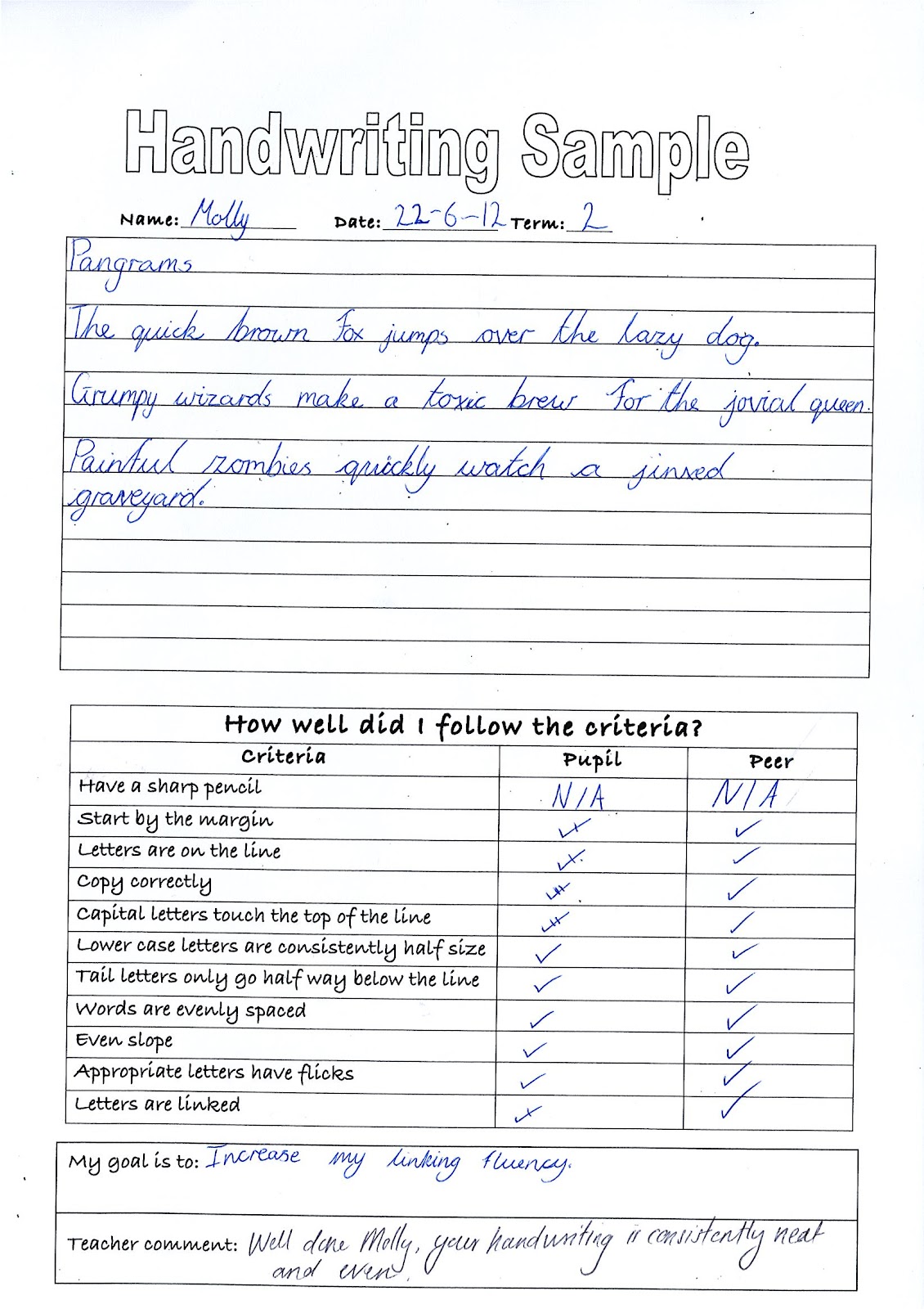 Molly's Learning Blog!: Handwriting sample