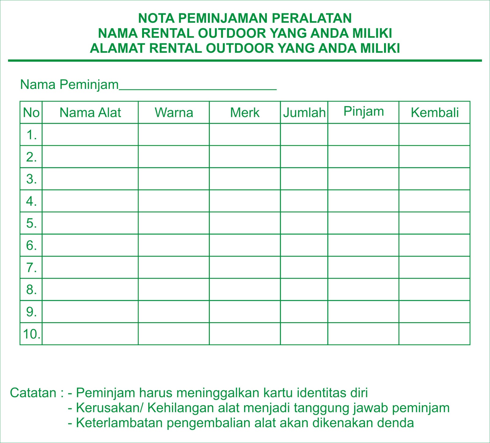 Nota Rental Peralatan Camping - bnzadv