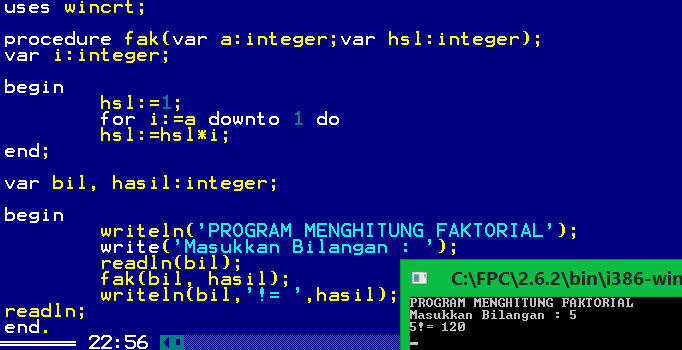 Contoh program pascal menghitung faktorial menggunakan procedure - Blog for Learning