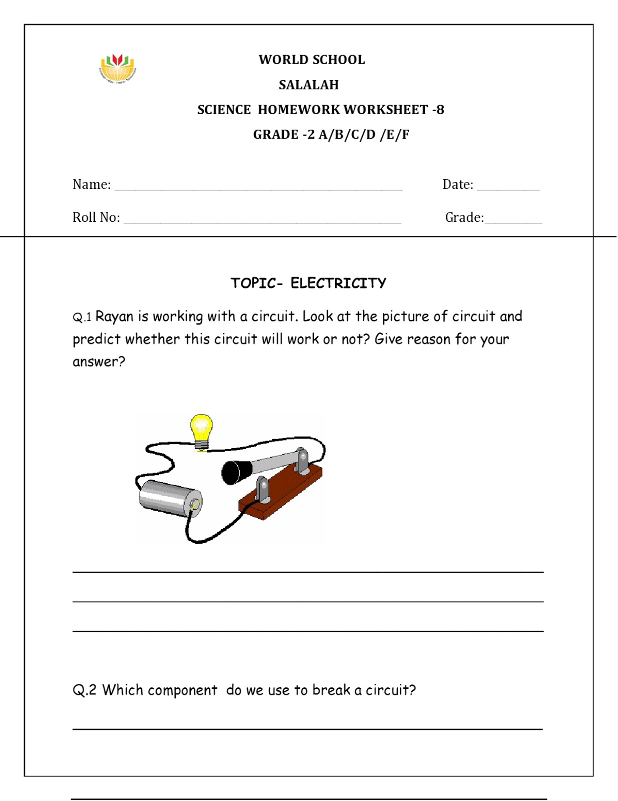 Birla World School Oman: Homework for Grade 2 as on 20-2-2018