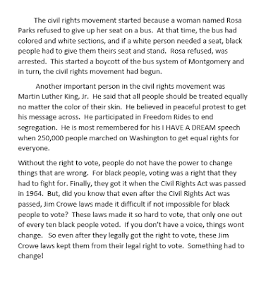Mr. McDougall's 4th Grade Blog: Sample Civil Rights Paragraphs