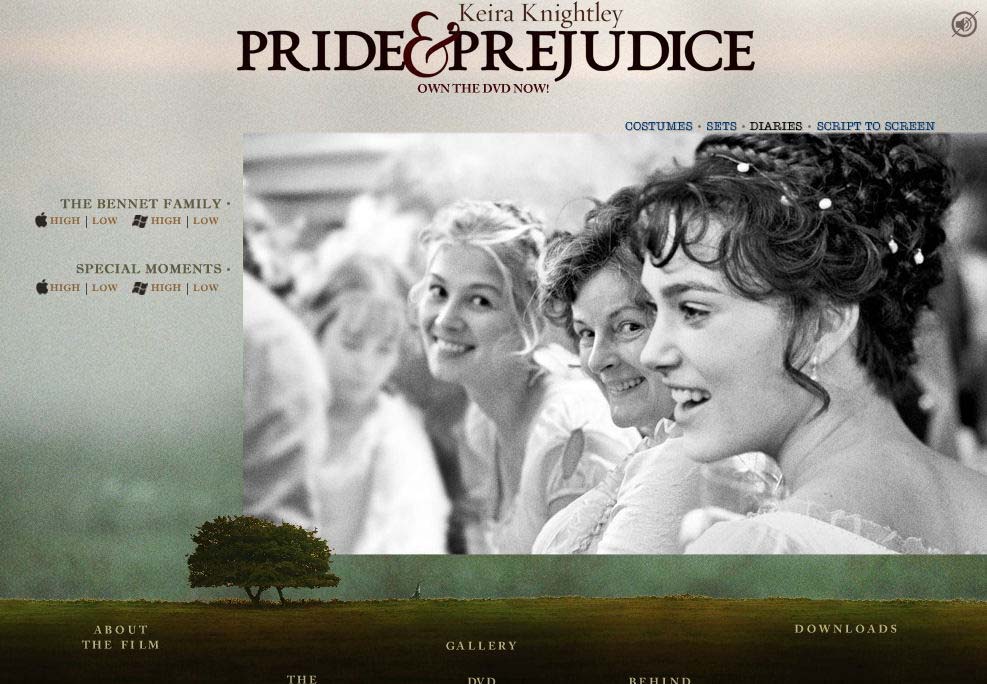 Pride & Prejudice (2005): Official film website's screen captures