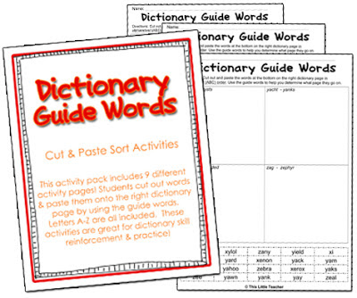 This Little Teacher: Dictionary Guide Words Cut & Paste Activity ...