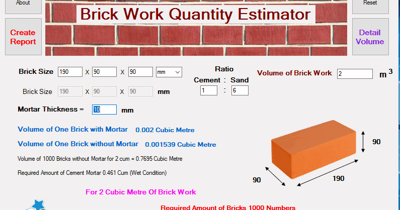 Brick Work Quantity Estimator - Software - Civil Engineering News