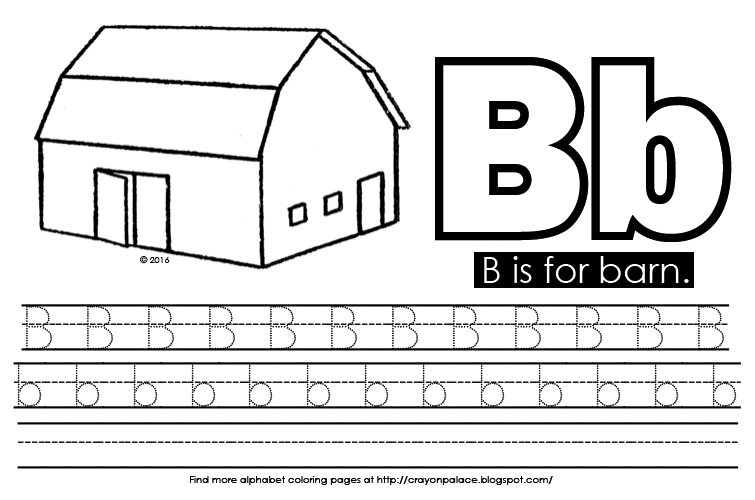 Crayon Palace: "B is for barn" alphabet coloring page