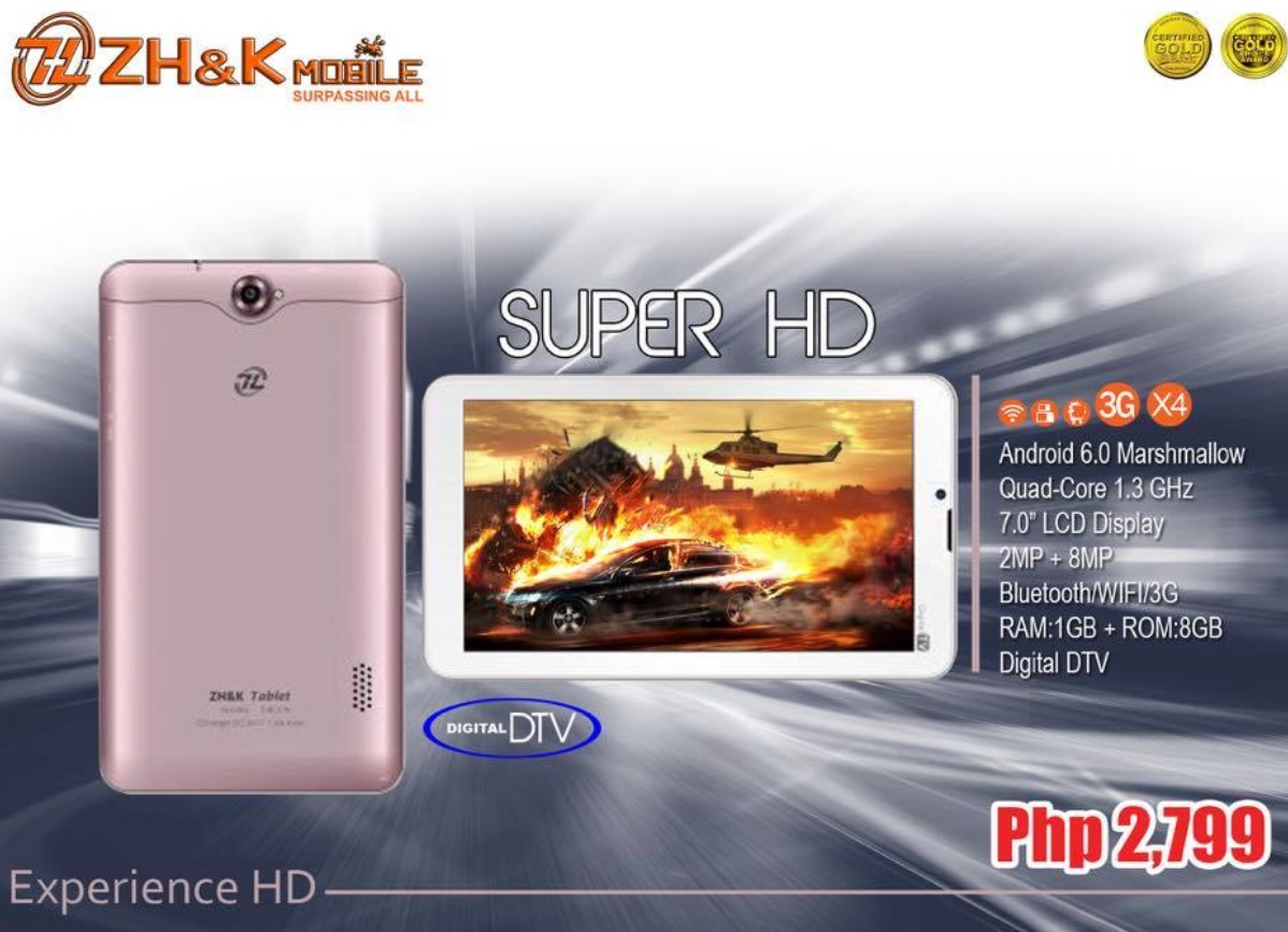 ZH&K Mobile Super HD Announced; 7-inch Tablet with Digital TV for Php2,799