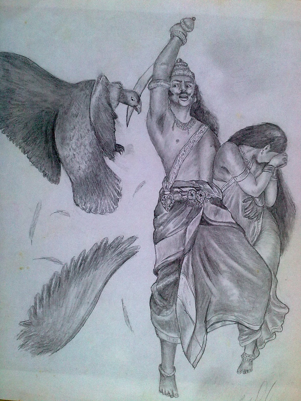 9B shAdes: Pencil Drawings of favourite Raja RaviVarma paintings.