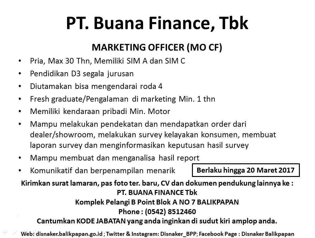 Lowongan Kerja Kota Balikpapan: Lowongan PT. Buana Finance, Tbk