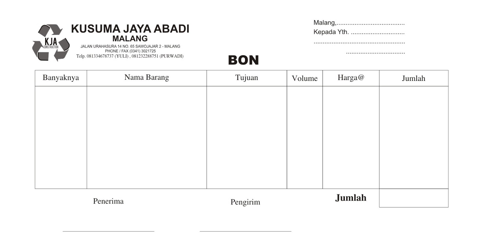 Contoh Nota Bon Kosong | Percetakan di Malang | Cetak murah dan berkualitas, cepat | Digital ...