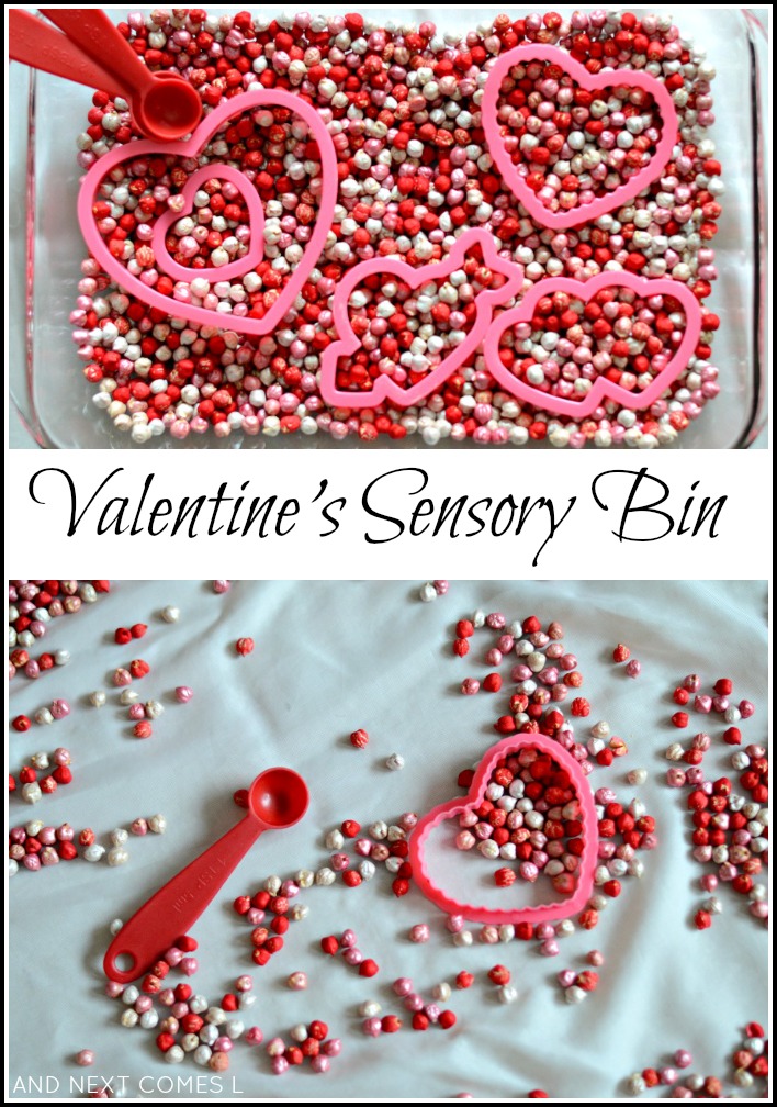 Valentine's Sensory Bin with Dyed Chickpeas | And Next Comes L