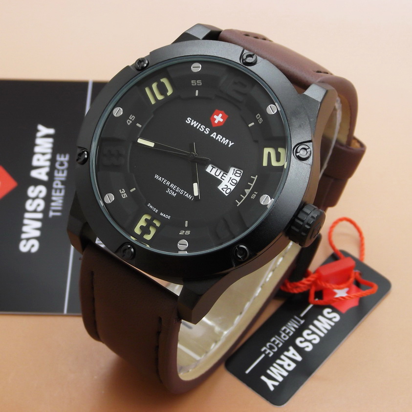 Jam Tangan Original Swiss Army SA3035 (Dark Brown Leather Yellow ...