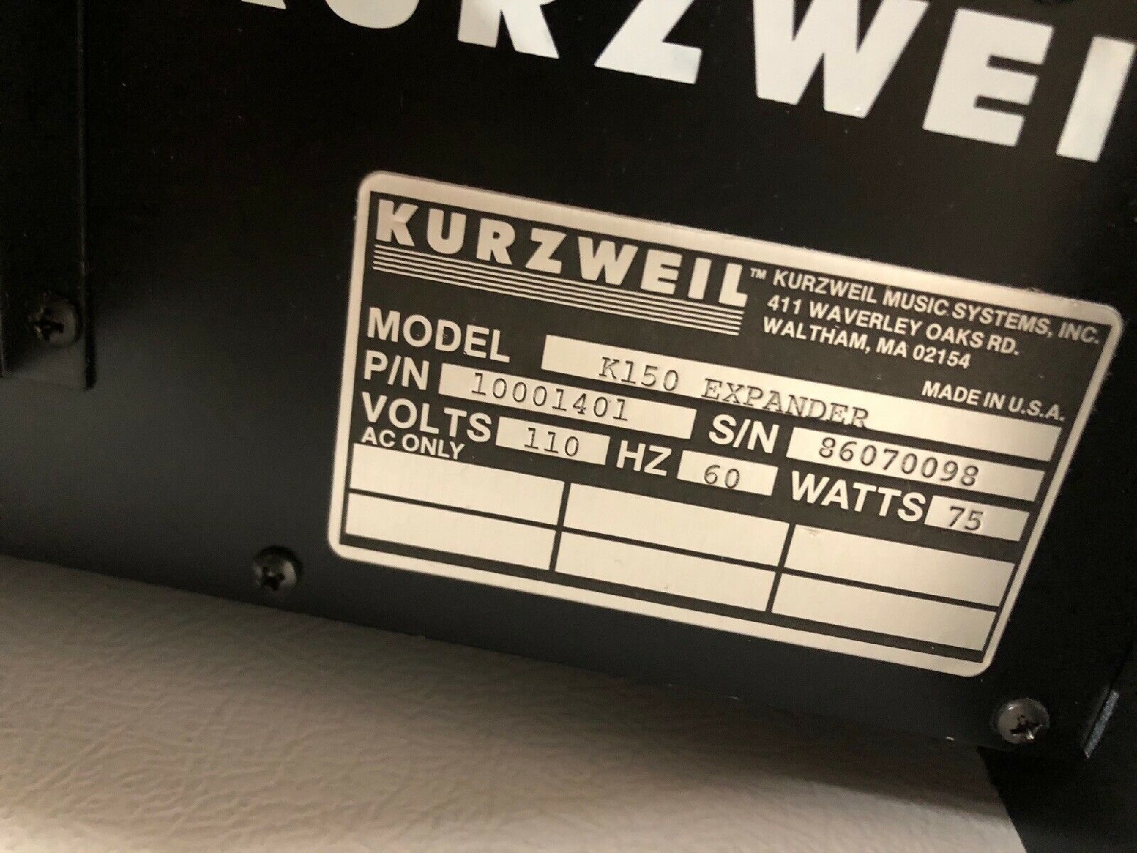 MATRIXSYNTH: KURZWEIL K150 Rack Synth Expander SN 86070098