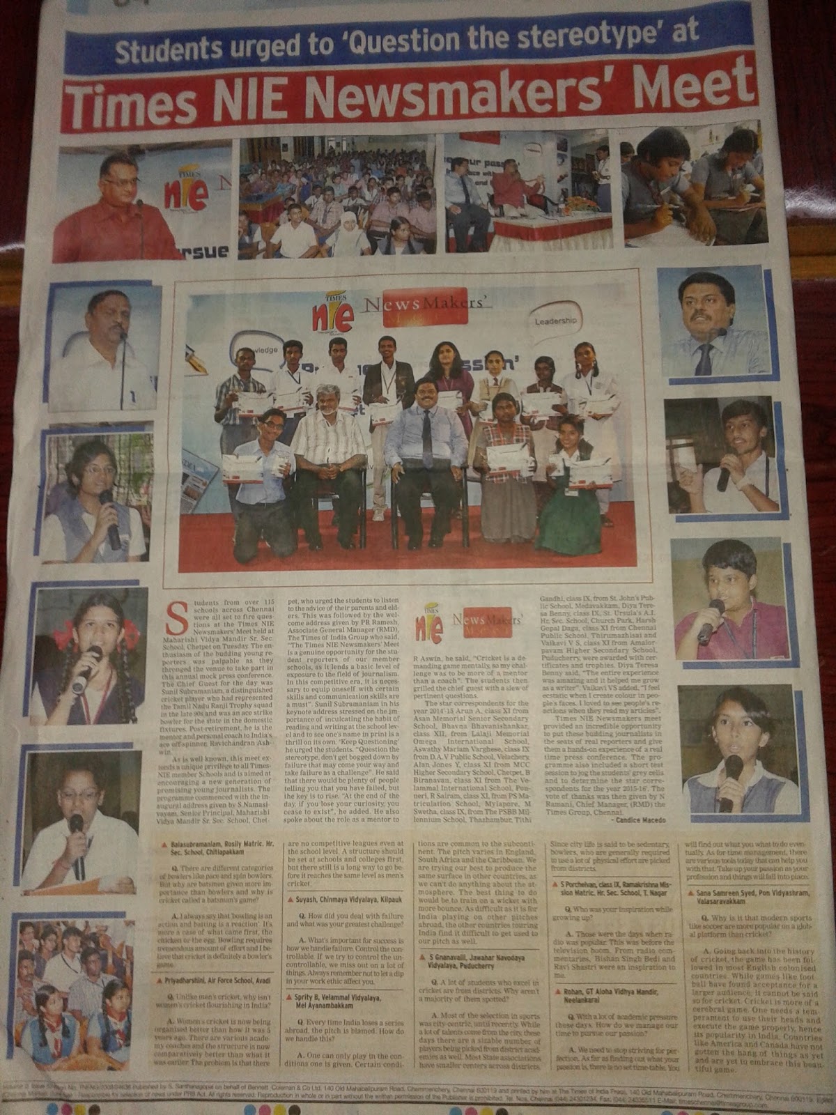 LIFE LINE: Students of JNV puducherry at Times NIE Newsmakers' Meet
