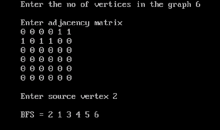 C programming concepts: Breadth First Search code with output