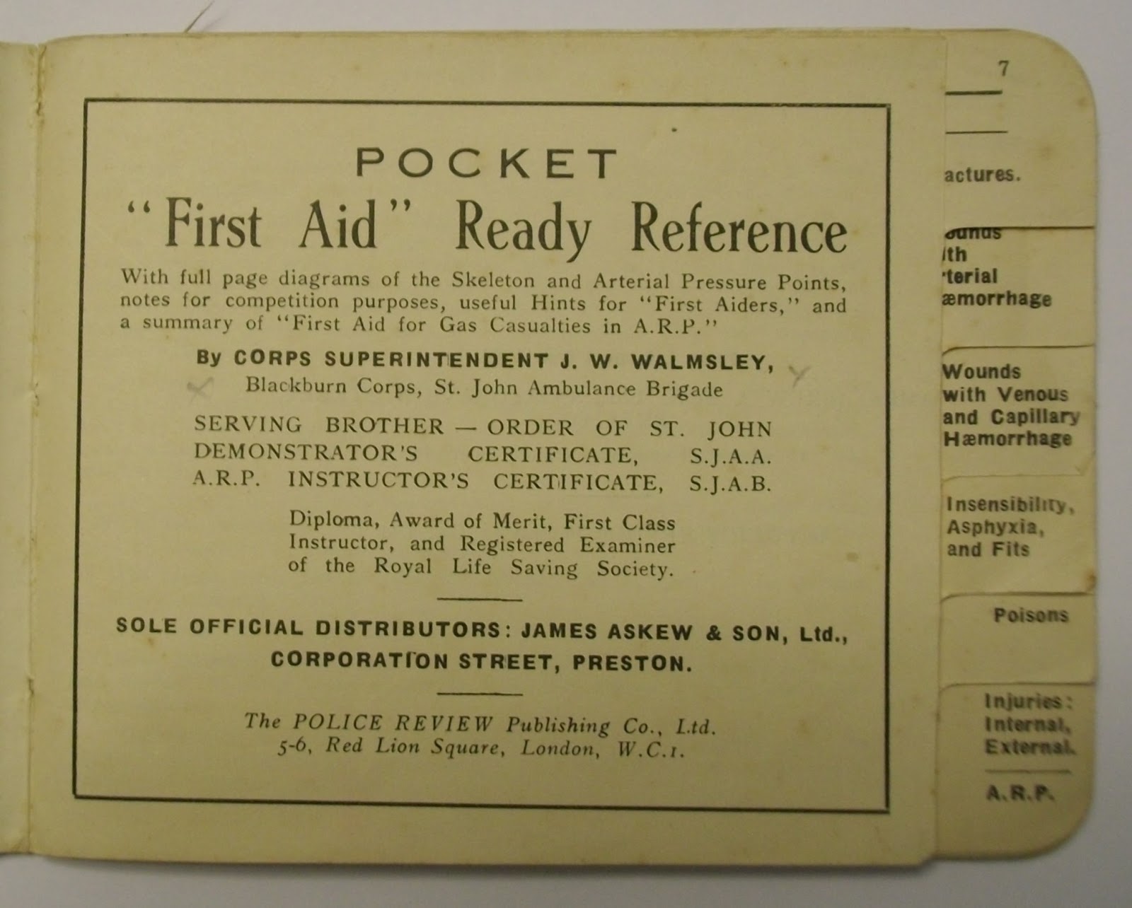 WW2 - The Second World War: The A.R.P. "First Aid" Ready Reference