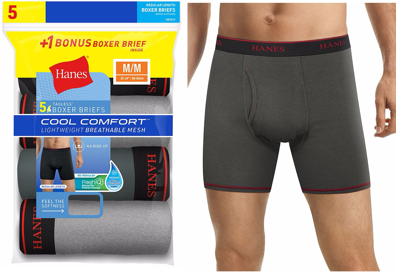 6 Pack Hanes Men's FreshIQ Cool Comfort Breathable Mesh Boxer Briefs ...
