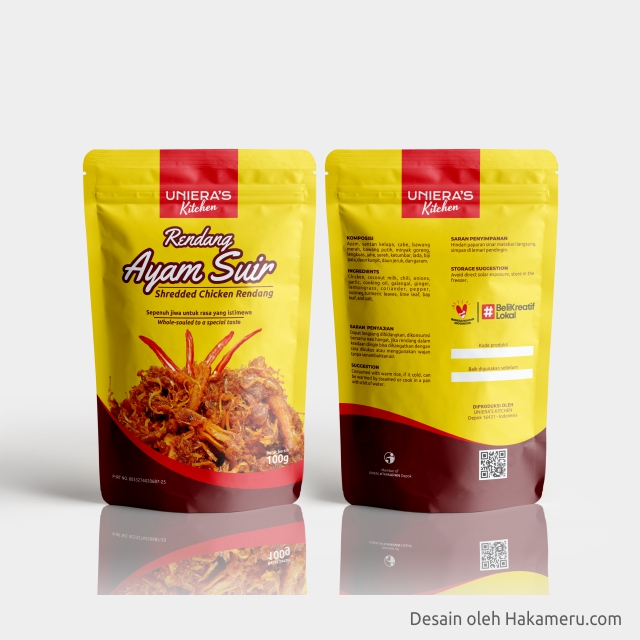 Redesain Kemasan Pouch Rendang Sapi & Ayam UMKM Uniera's Kitchen