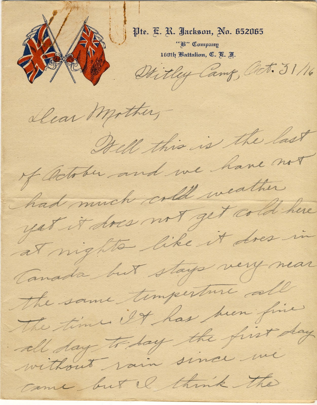 Letters From World War One: Oct.31, 1916 Witley Camp, Surrey