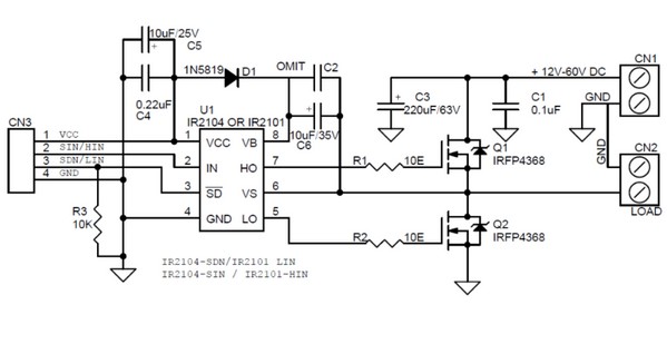 Circuit Schematic High Current Discrete Half-Bridge Based on IR2104 OR ...