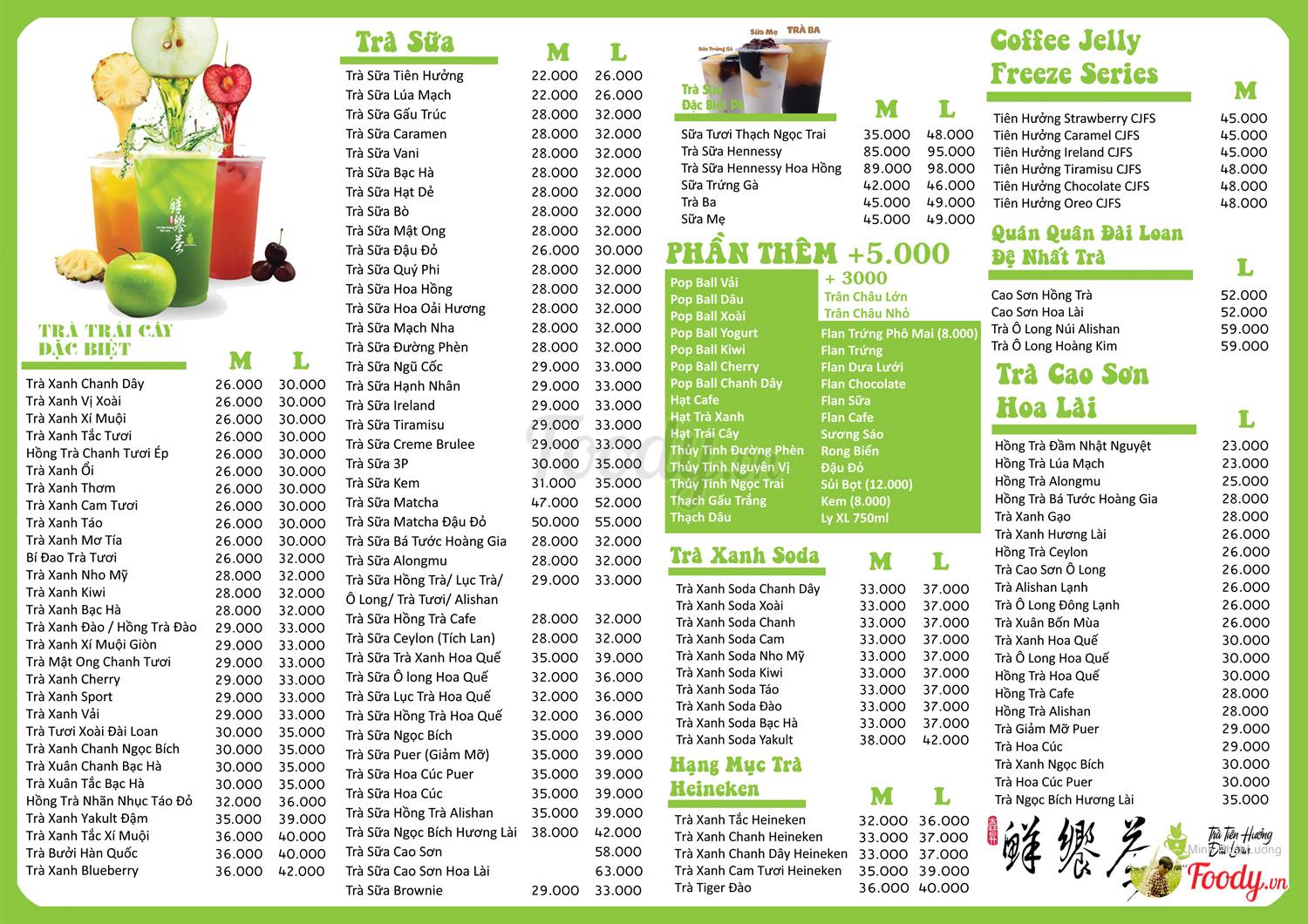 Nguyên liệu pha chế : Menu Trà Sữa Hoa Tiên Hưởng