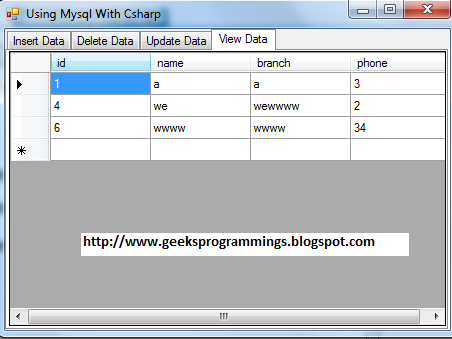 How to use mysql database in csharp - geeksprogrammings