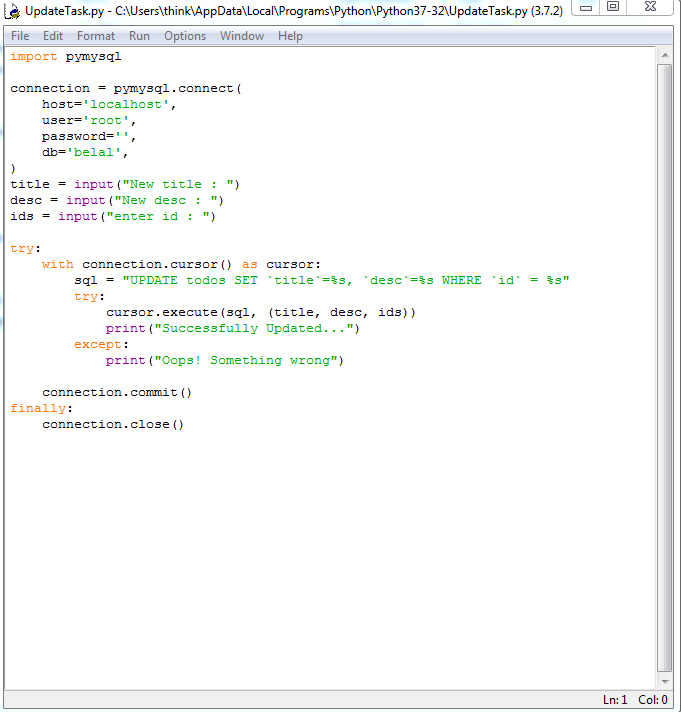 Membuat CRUD Console Python sederhana dengan library PyMySQL | VCode.Tech