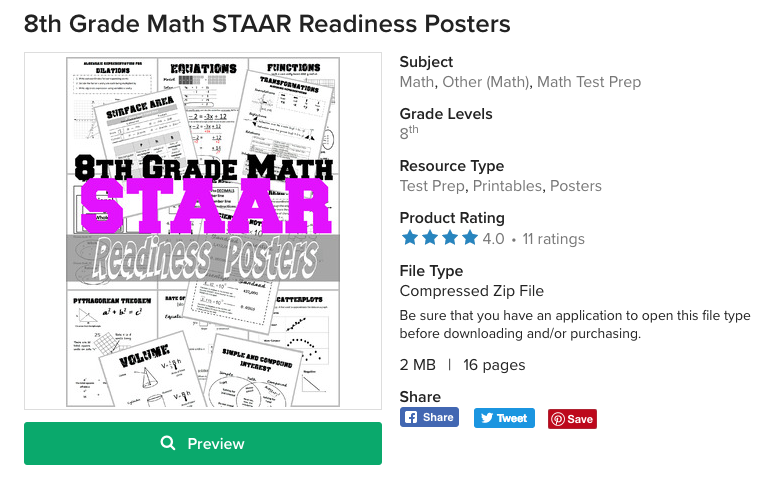8th Grade Math STAAR POSTERS