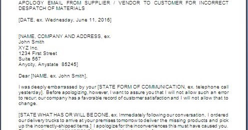 Apologize Letter to Customer For Wrong Delivery