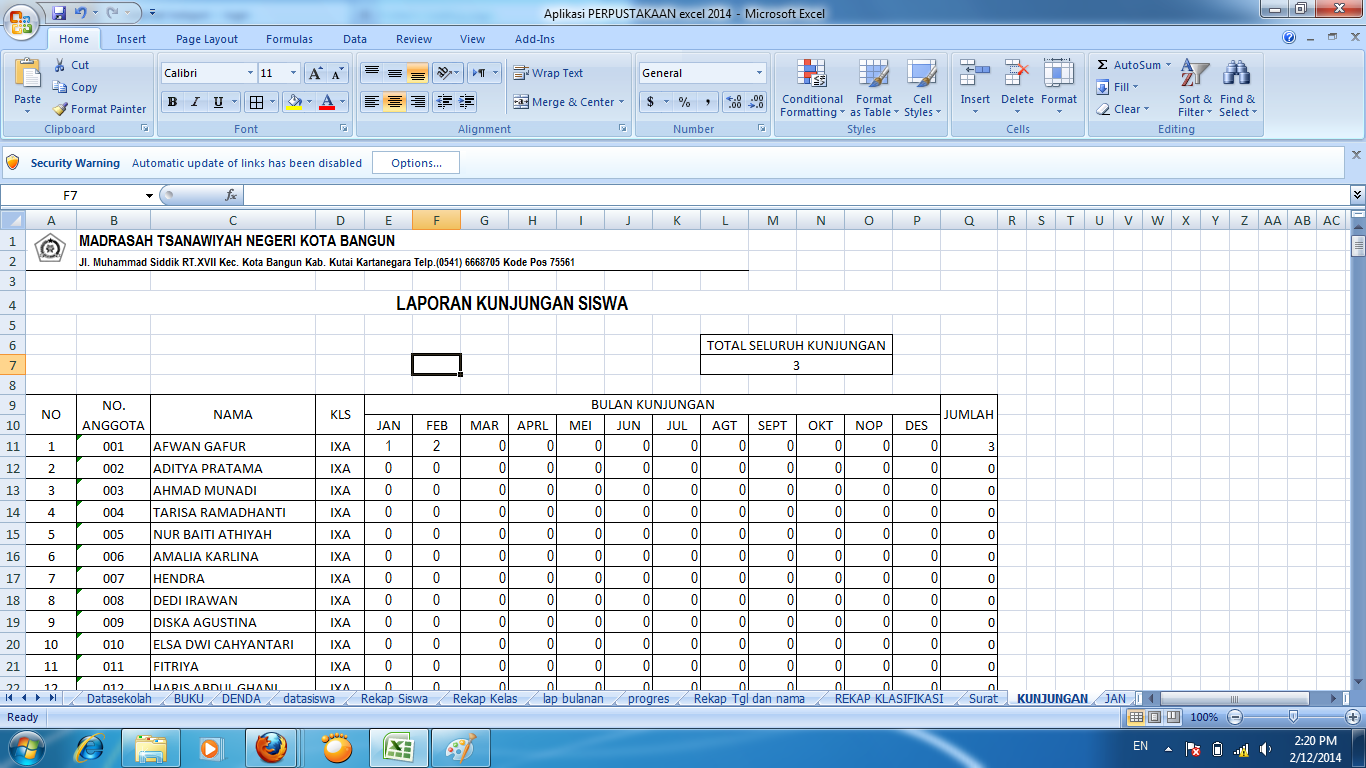 APLIKASI PERPUSTAKAAN BERBASIS EXCEL 2014 - PENDIDIKAN BERKUALITAS
