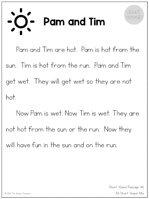 The Simple Teachers: Freebie! Mixed Short Vowel CVC Lesson and Passage