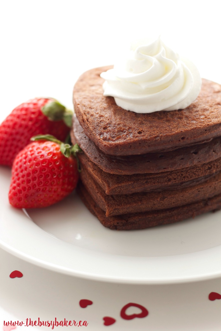 Chocolate Heart-Shaped Pancakes - The Busy Baker