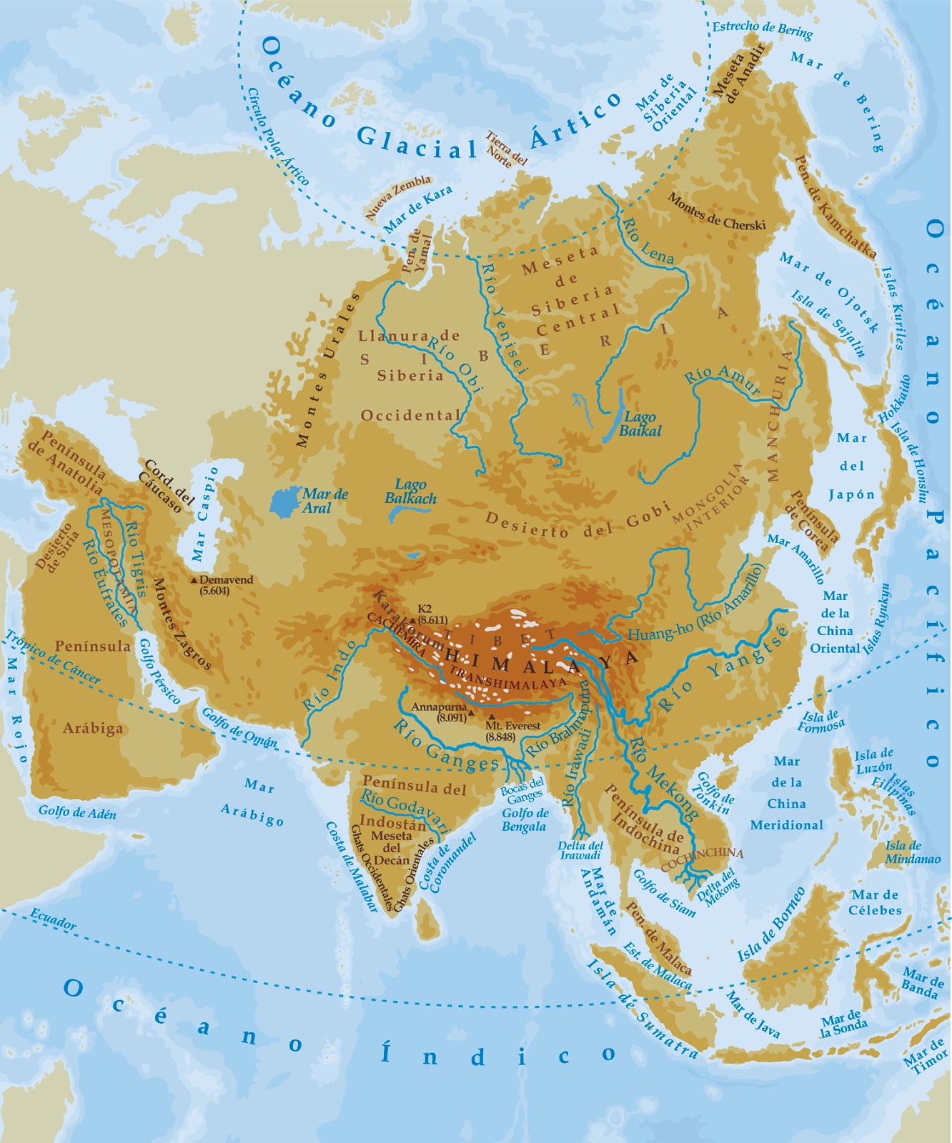 Mapa Fisico De Asia Mapa Fisico De Asia
