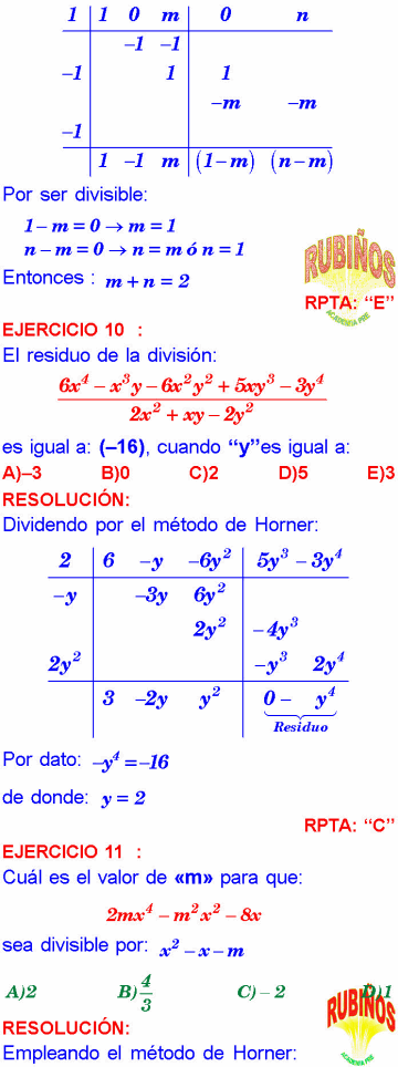 MÉTODO DE HORNER EJERCICIOS RESUELTOS ( DIVISIÓN DE POLINOMIOS ) PDF