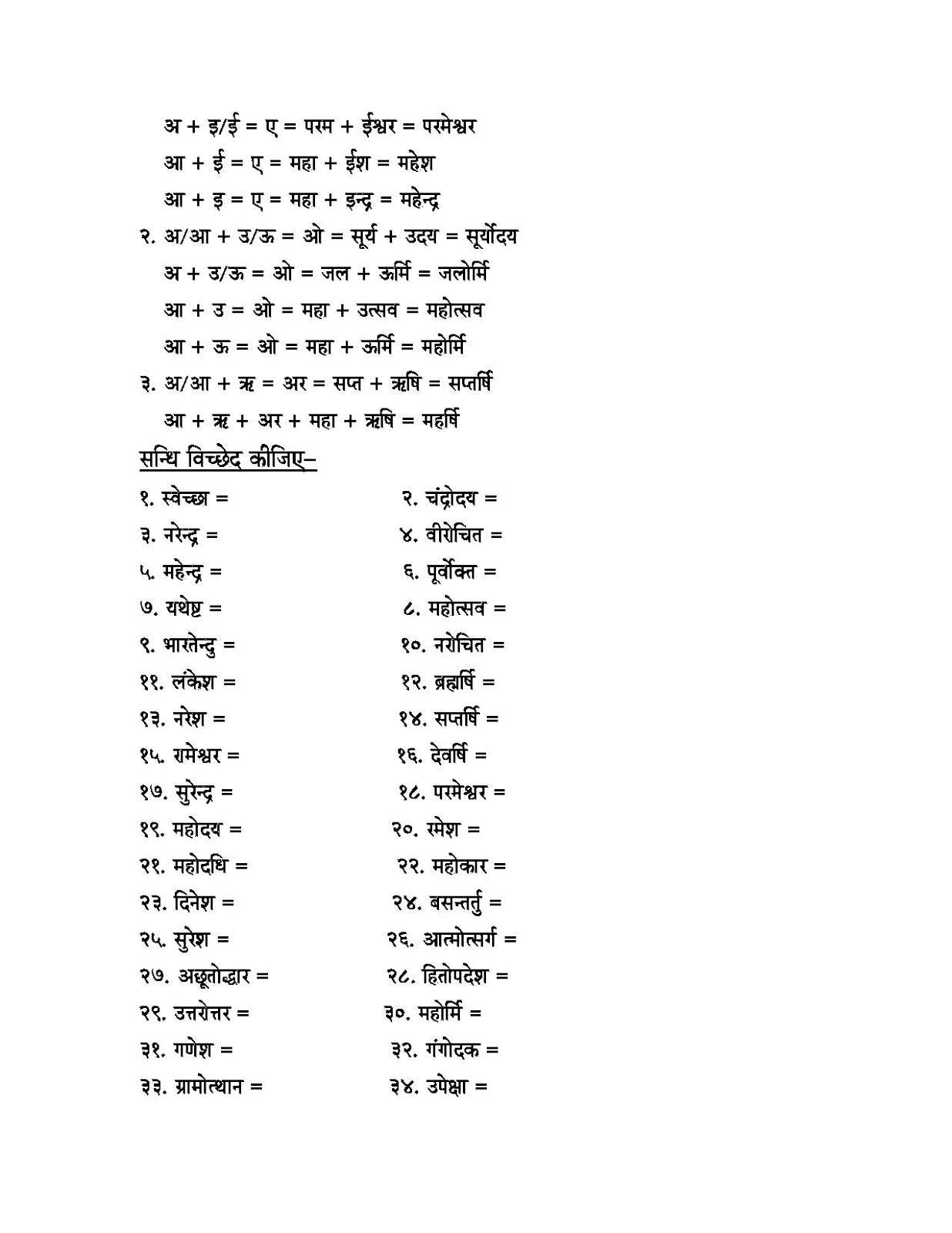 Hindi Grammar Work Sheet Collection for Classes 5,6, 7 & 8: Sandhis ...