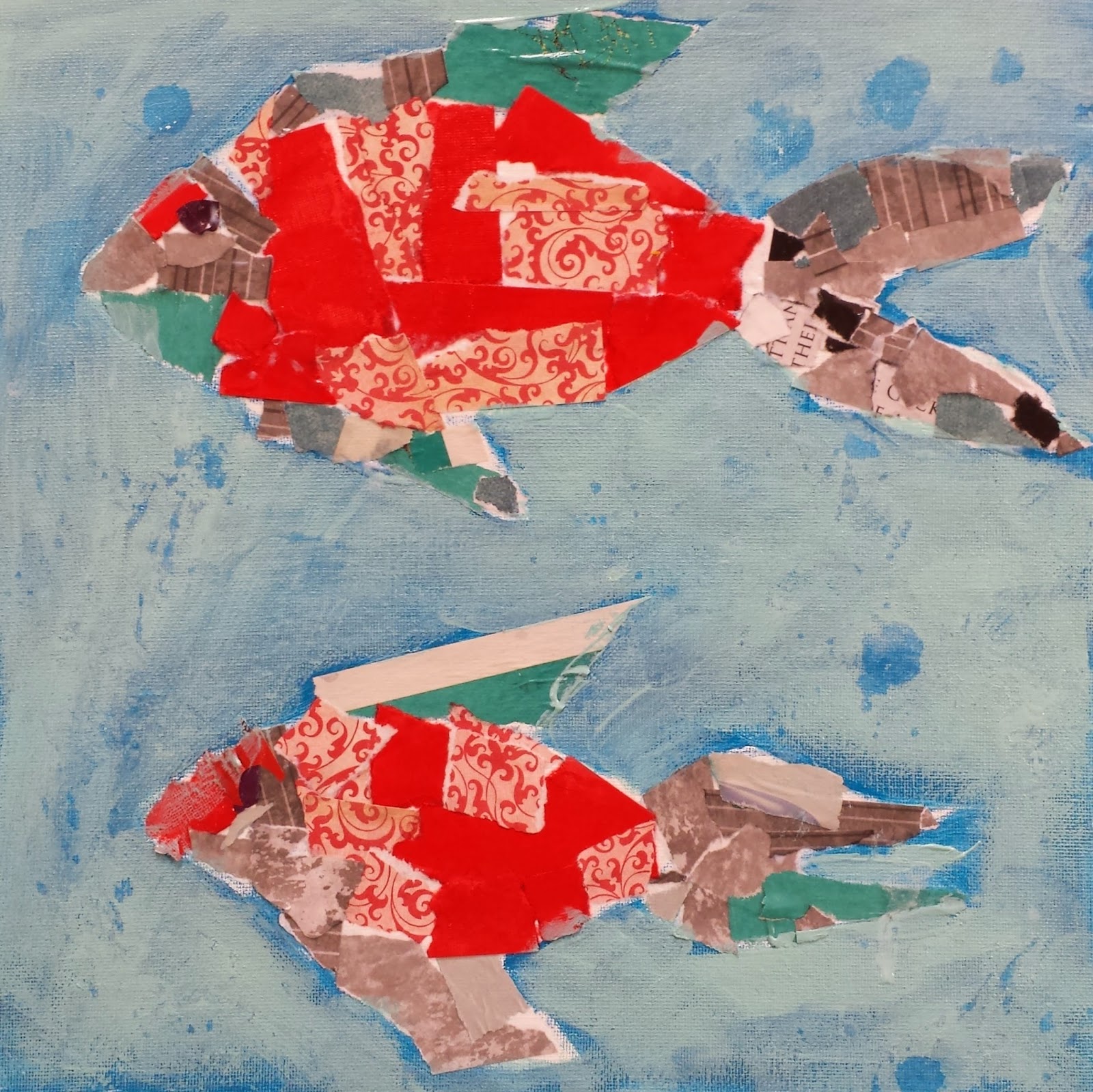 Angela Anderson Art Blog: Fish Collage Mixed Media Painting - Kids Art ...