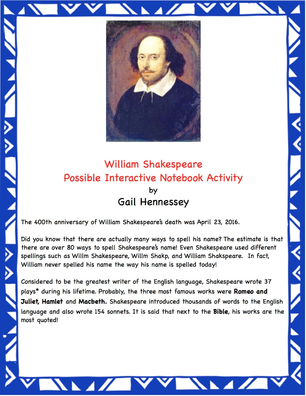 Shakespeare Week has Begun! Interactive Notebook Activity | Education World