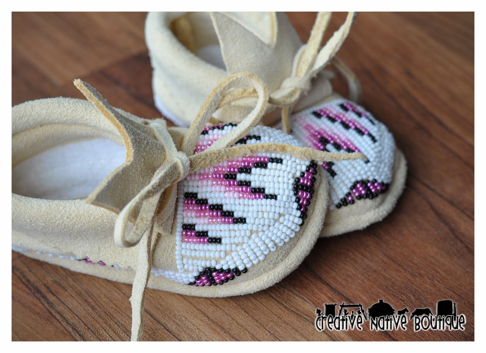 Creative Native Boutique: Shoshone Pink Beaded Baby Moccasins