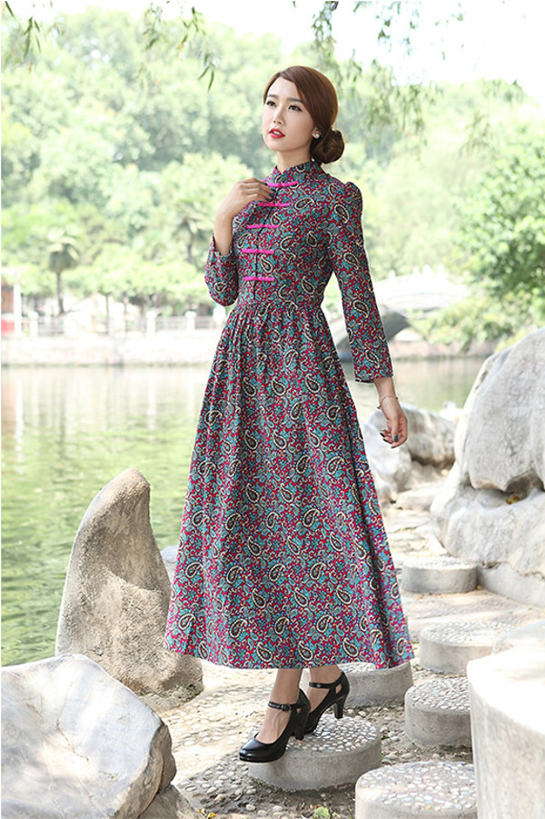 Modern Style Muslimah: Vintage Cheongsam Style Floral Jubah Dress