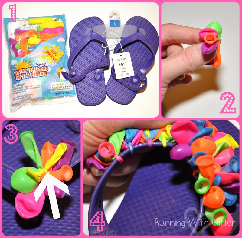 Running With Glitter Water Balloon Flip Flops