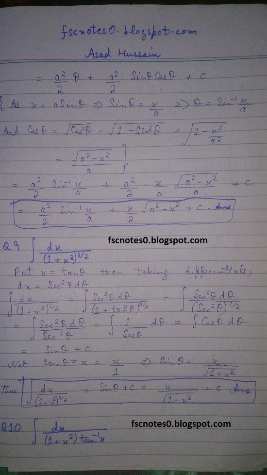 FSc ICS Notes Math Part 2 Chapter 3 Integration Exercise 3.3 Complete