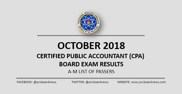 A-M LIST OF PASSERS: October 2018 CPA board exam results - PRC Board News