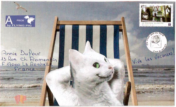 Piggy own mailart: thème : le chat de la pub Feu vert