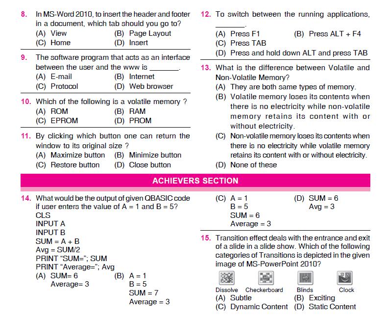 E-Tech Learning at MAPS: NCO- 2018 Practice worksheet (CLASS- 7)