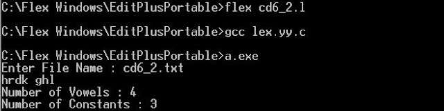 Lex program to Count Number of Vowels And Constants in a Given Input String.
