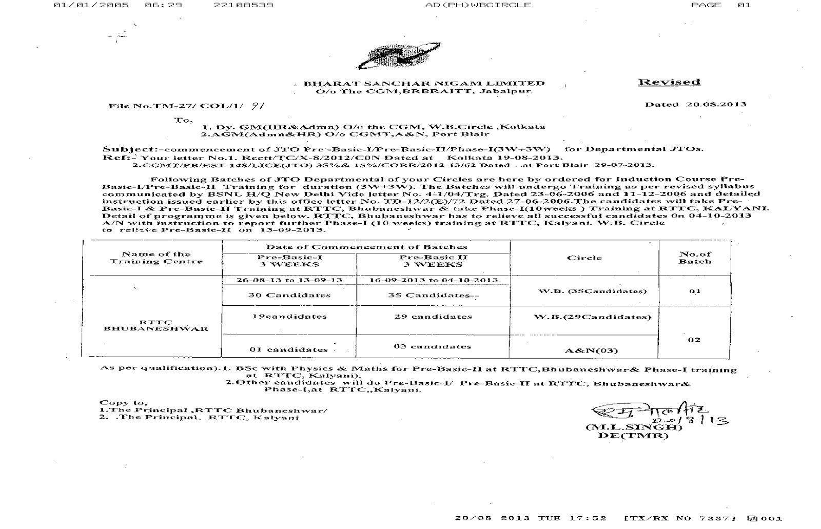 SNATTA WEST BENGAL CIRCLE: 21.08.2013: Official order for Departmental ...