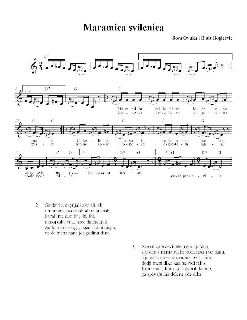 Scores for Balkan music Note za Harmoniku Violinu: Note Za Harmoniku ...