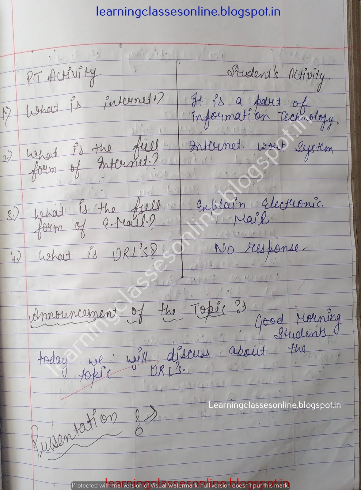 Lesson Plan For Computer Science on Introduction to URL's